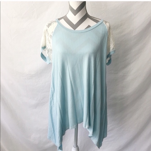 Tops | Light Blue Top W Lace Sleeves | Poshmark